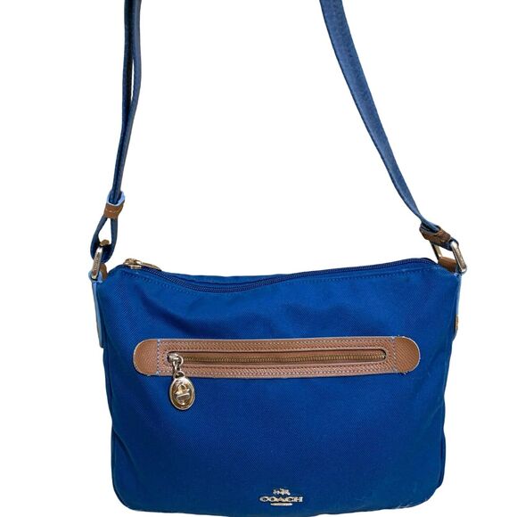 Coach | Bags | Coach Peacock Blue Nylon Canvas East West Slim Crossbody ...